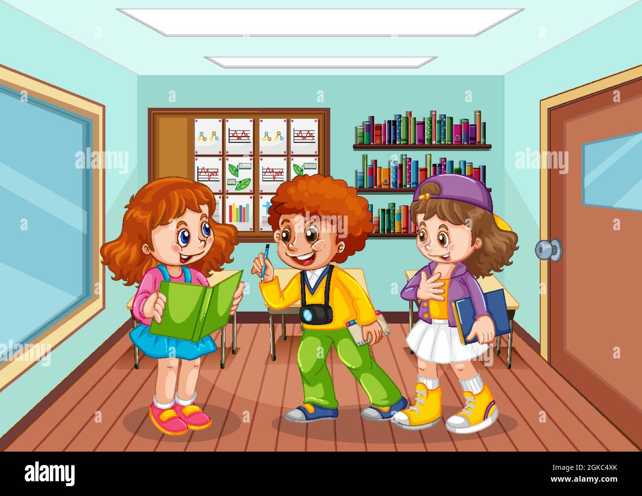 Students talking together in the classroom illustration Stock Vector ...