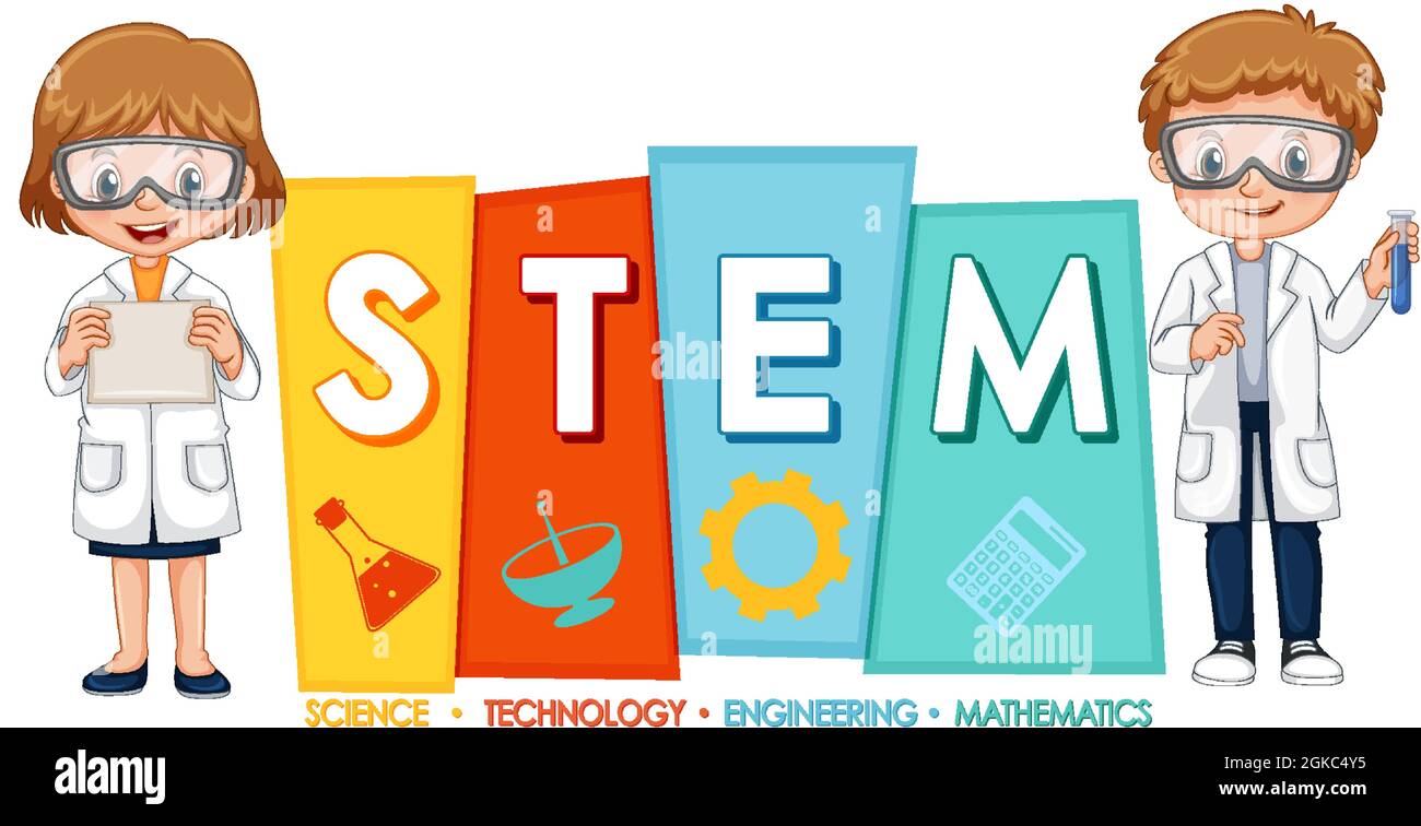 Scientist kids cartoon character with STEM logo banner illustration ...