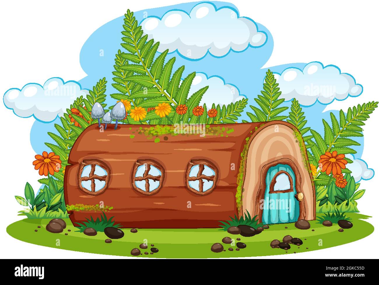 Fantasy log house isolated on white background illustration Stock ...