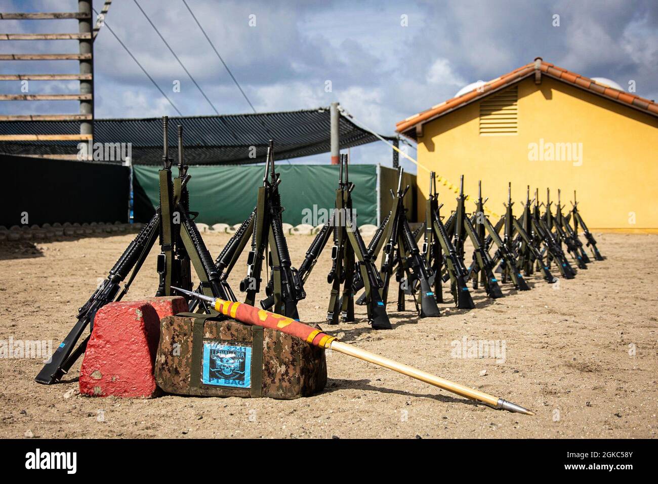 U.S. Marine Corps M16A4 service rifles are staged in rifle stacks at ...