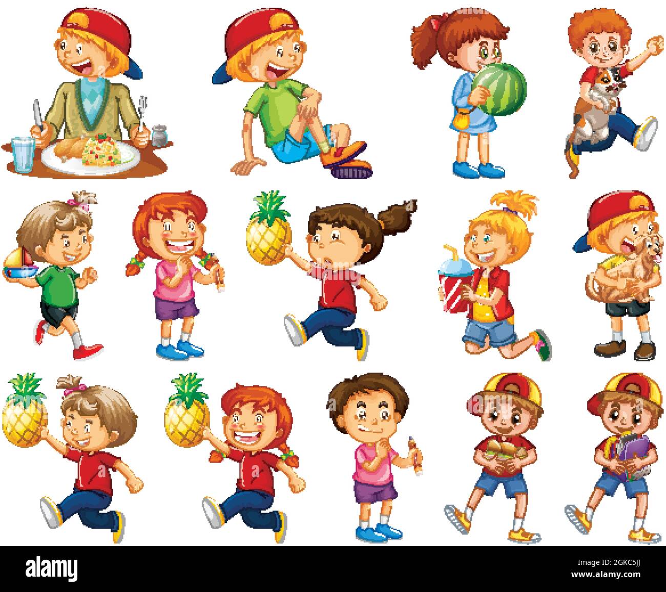 Children doing different activities cartoon character set on white ...
