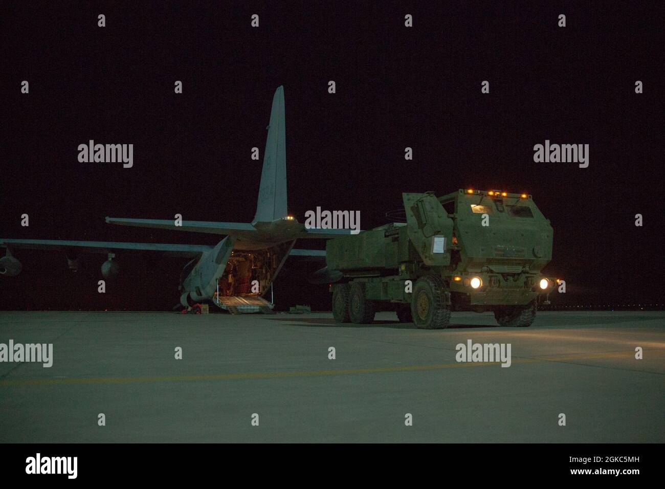 A U.S. Marine Corps High Mobility Artillery Rocket System assigned to ...