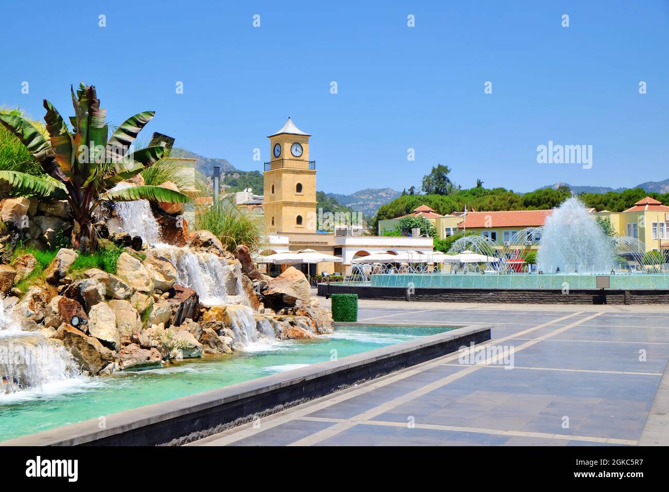 Beautiful waterfall and fountain in the city Stock Photo - Alamy