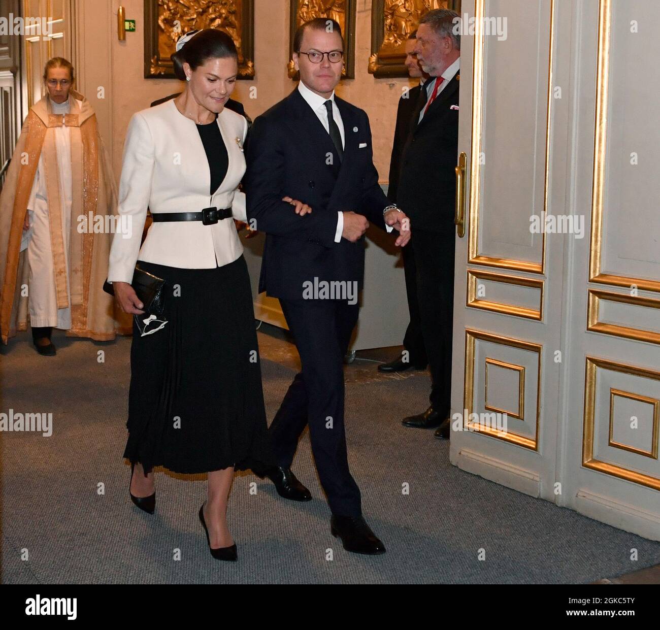Crown Princess Victoria and Prince Daniel arrive at the church service ...