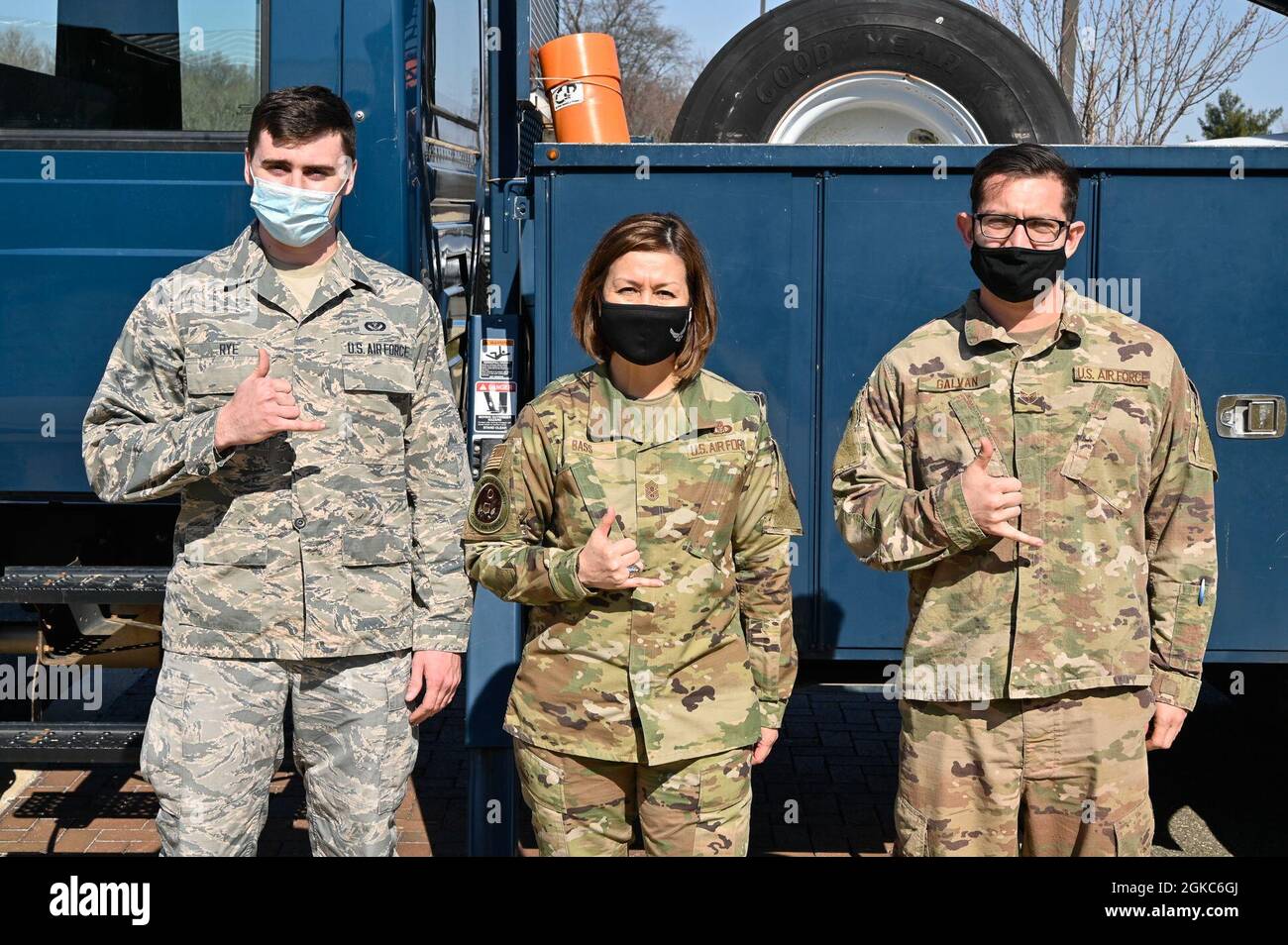 Chief Master Sgt. of the Air Force JoAnne S. Bass poses with Airmen ...