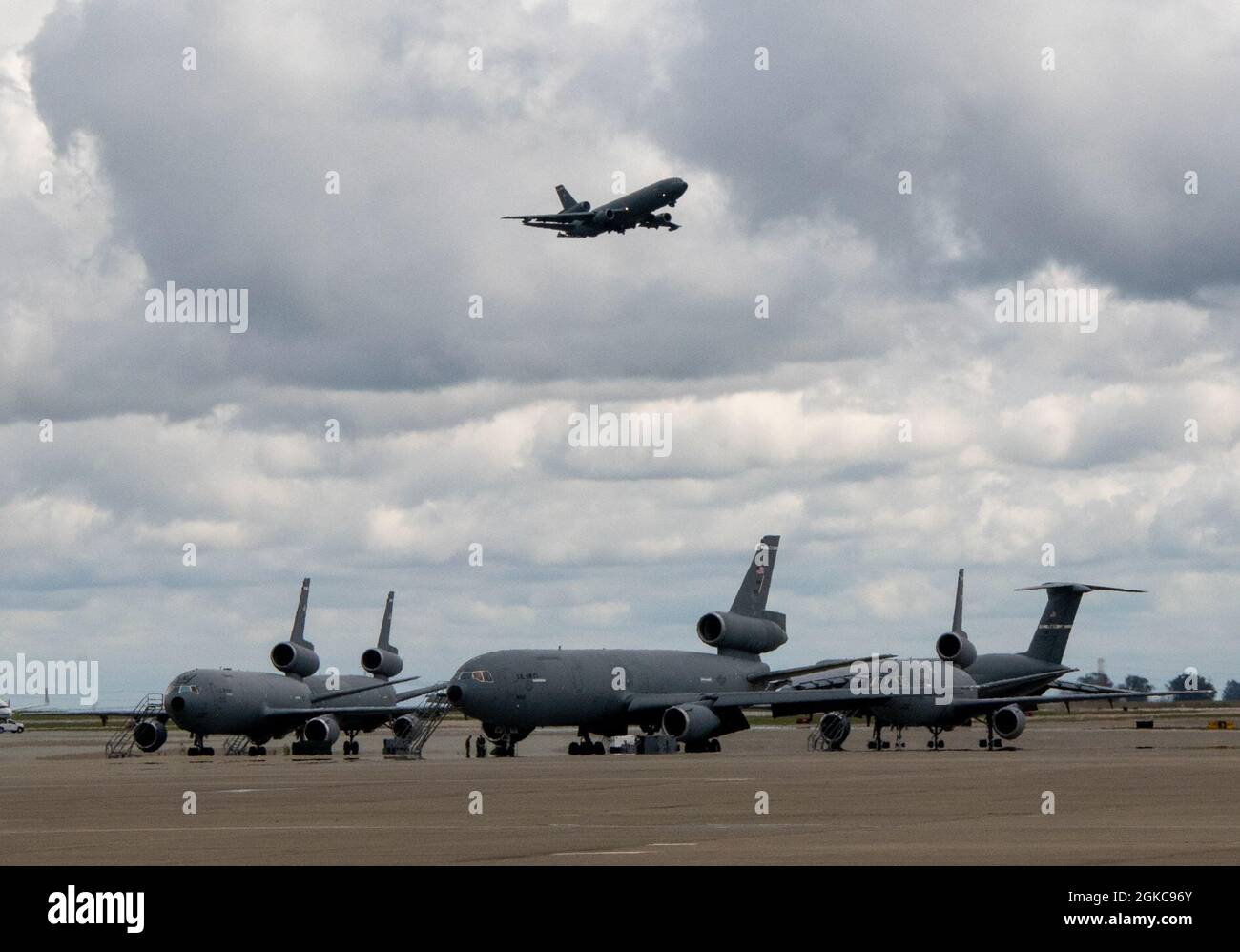 A KC-10 Extender takes off from Travis Air Force Base, California ...