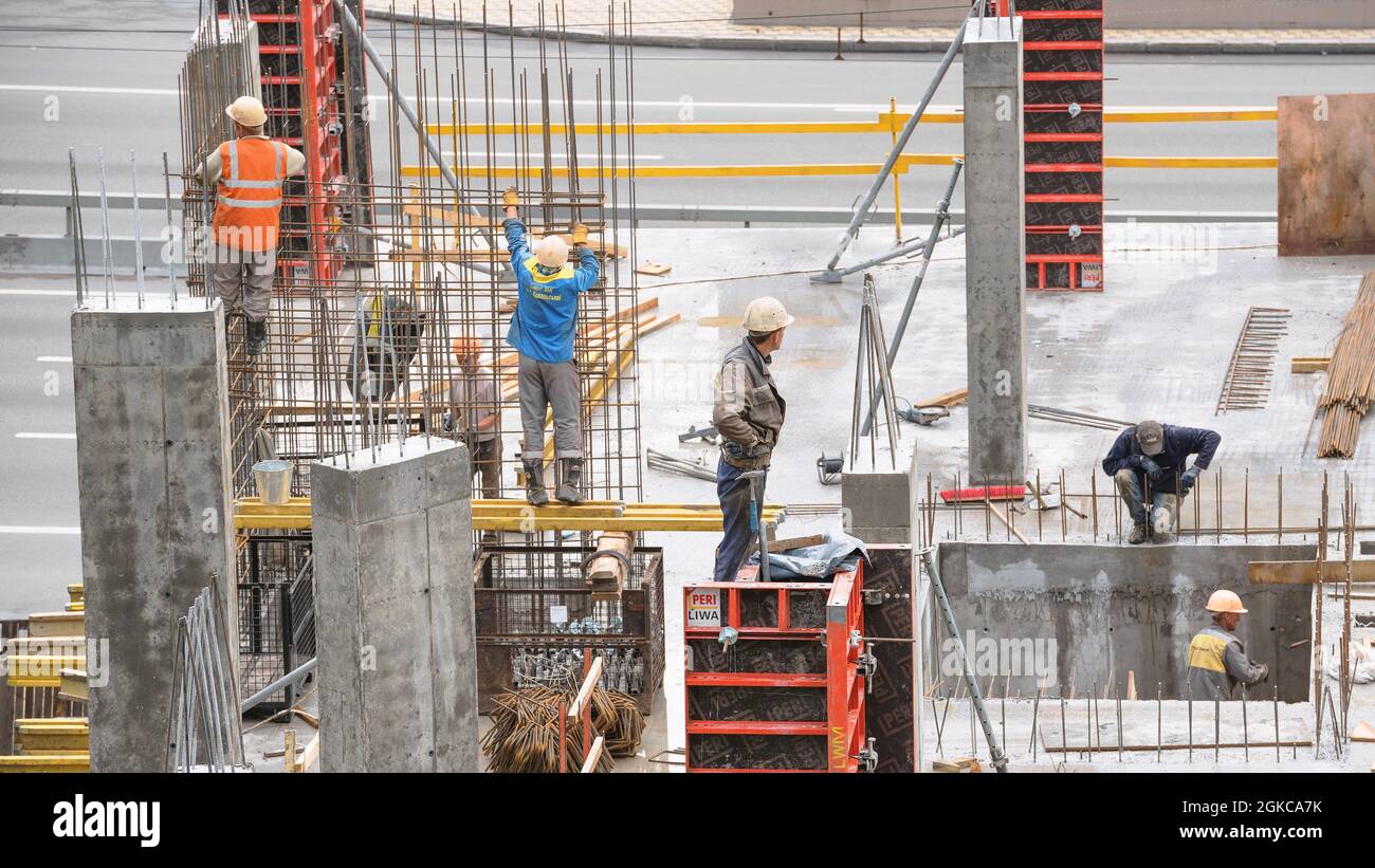 Kiev, Ukraine - May 20, 2018: Workers are working on the construction ...