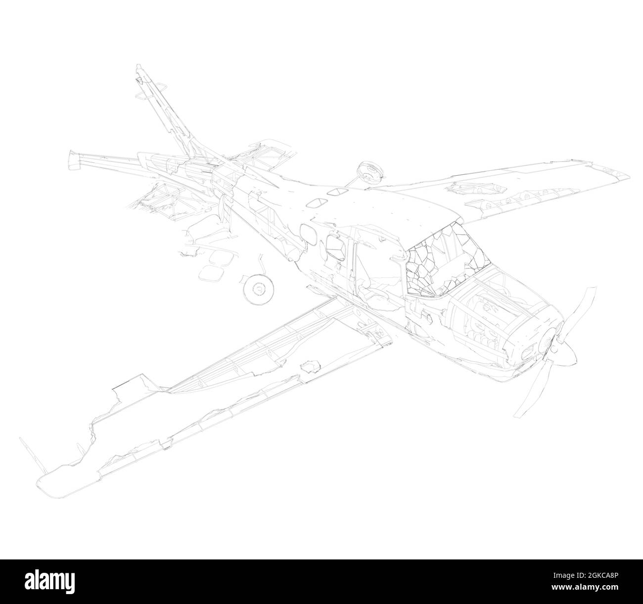 The contour of the crashed plane from black lines isolated on white ...