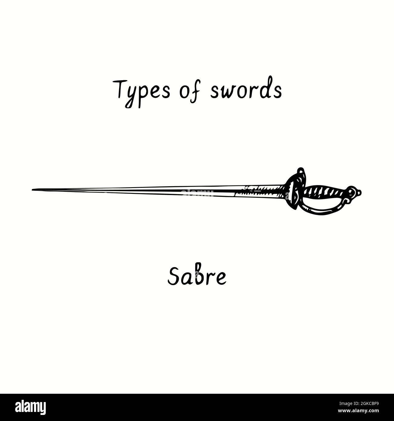 Types of swords. Sabre. Ink black and white doodle drawing in woodcut ...