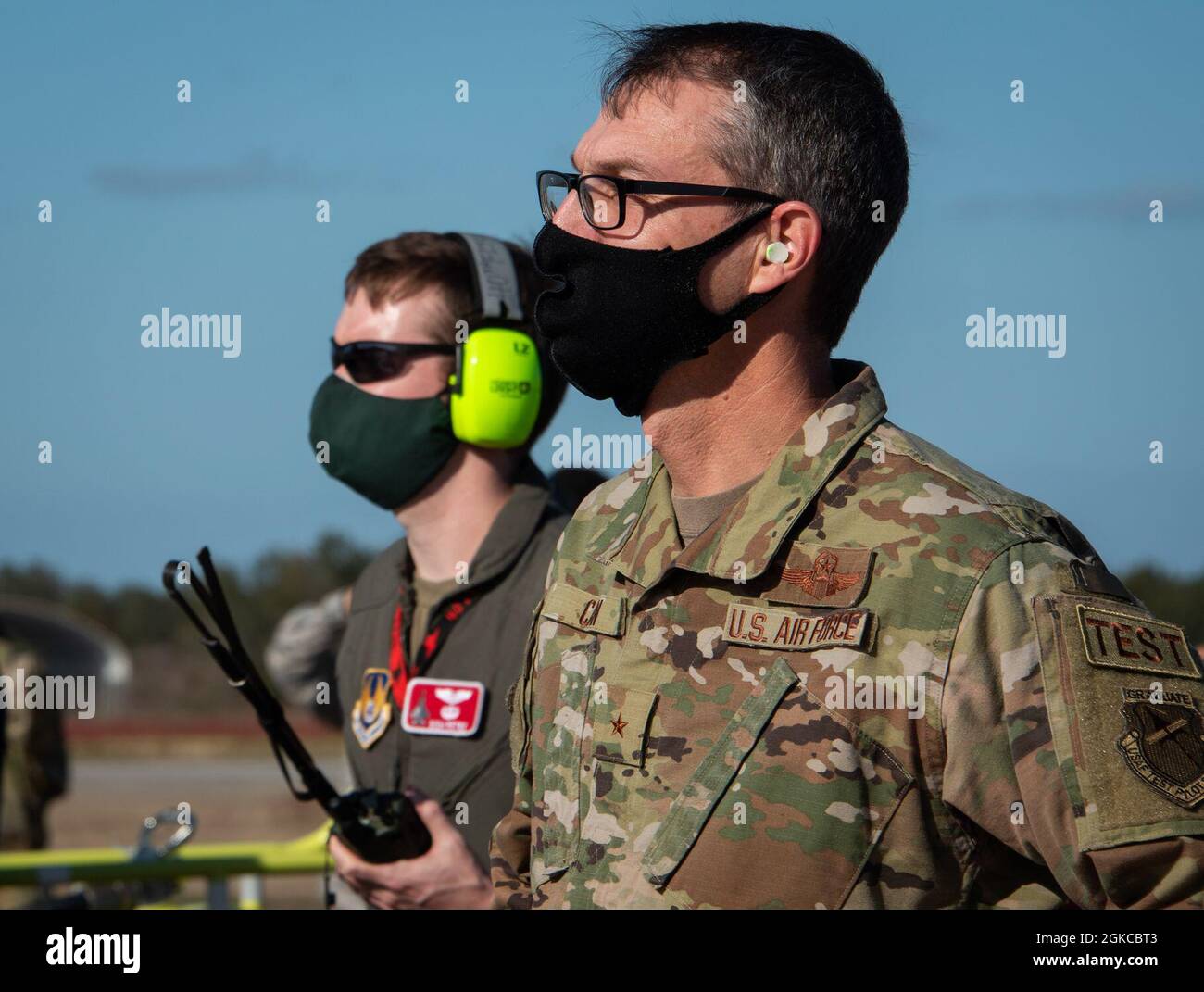Brig. Gen. Scott Cain, 96th Test Wing commander, watches as the F-15EX ...