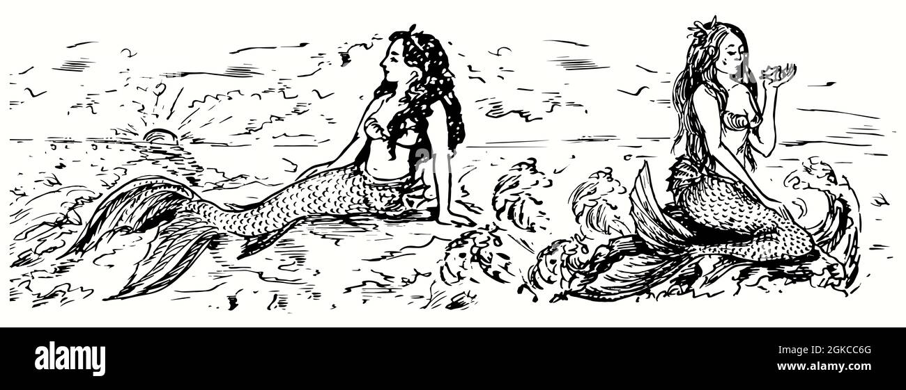Vintage mermaid illustration hi-res stock photography and images - Alamy