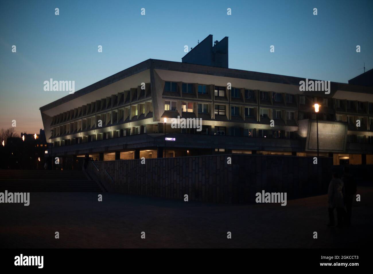 Soviet architecture at night. Russian architecture in Moscow. A 20th ...