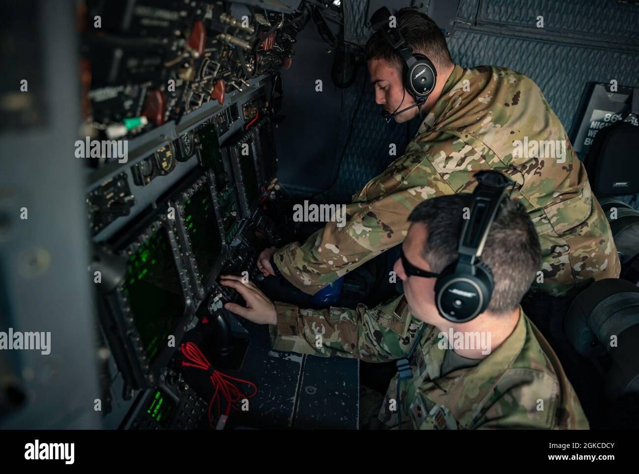 A U.S. Air Force MC-130H Combat Talon II aircraft navigator and ...