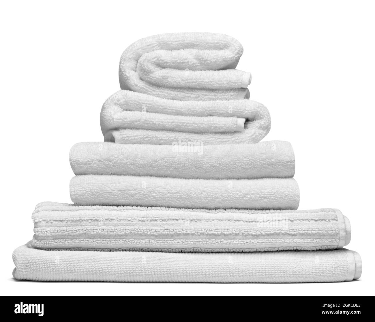 close up of a stack of white towels bathroom on white background Stock ...