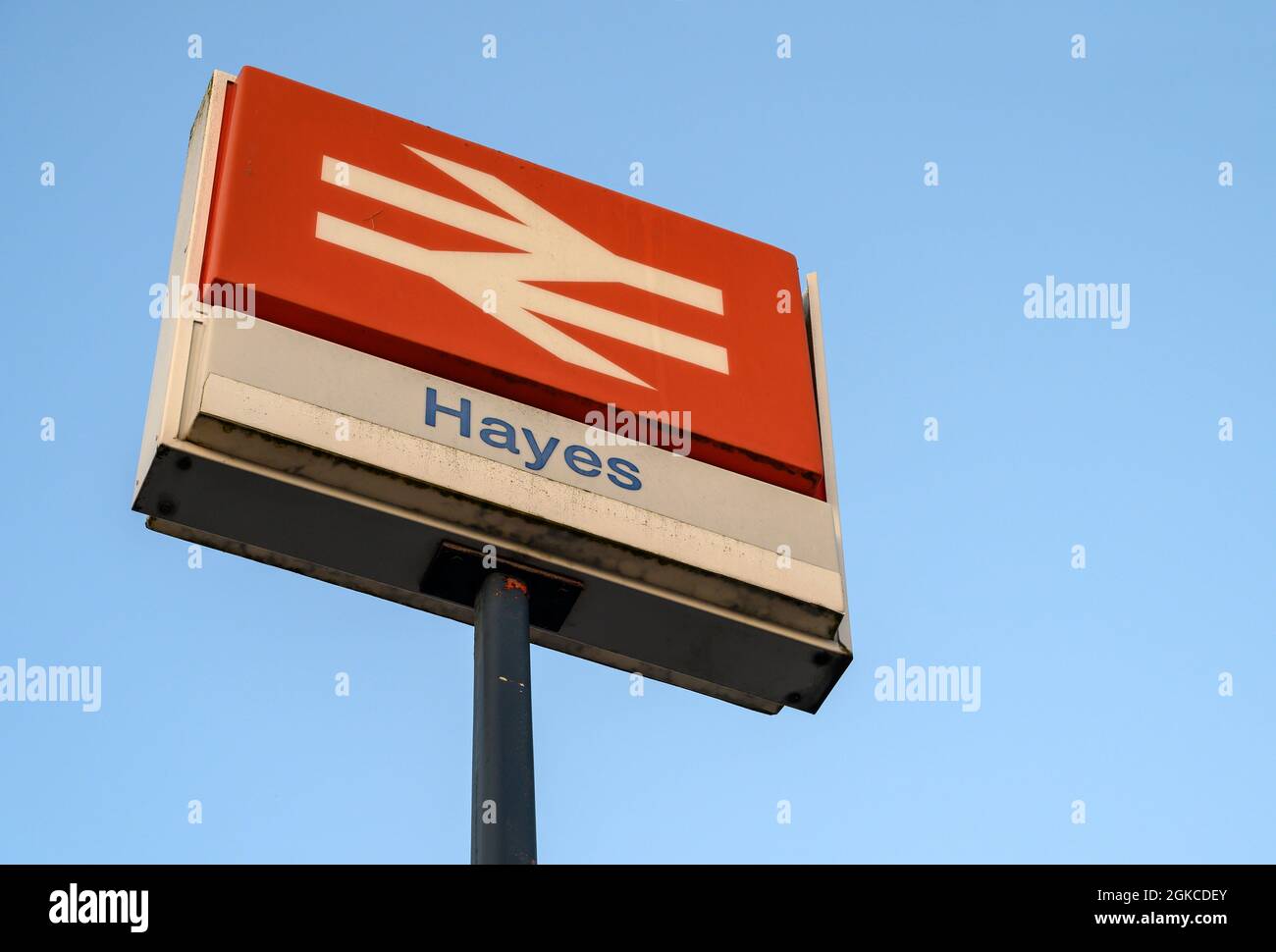 Hayes, Kent, UK. Sign for Hayes Railway Station showing the National ...