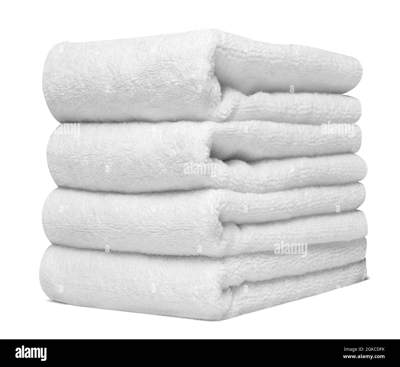 close up of a stack of white towels bathroom on white background Stock ...