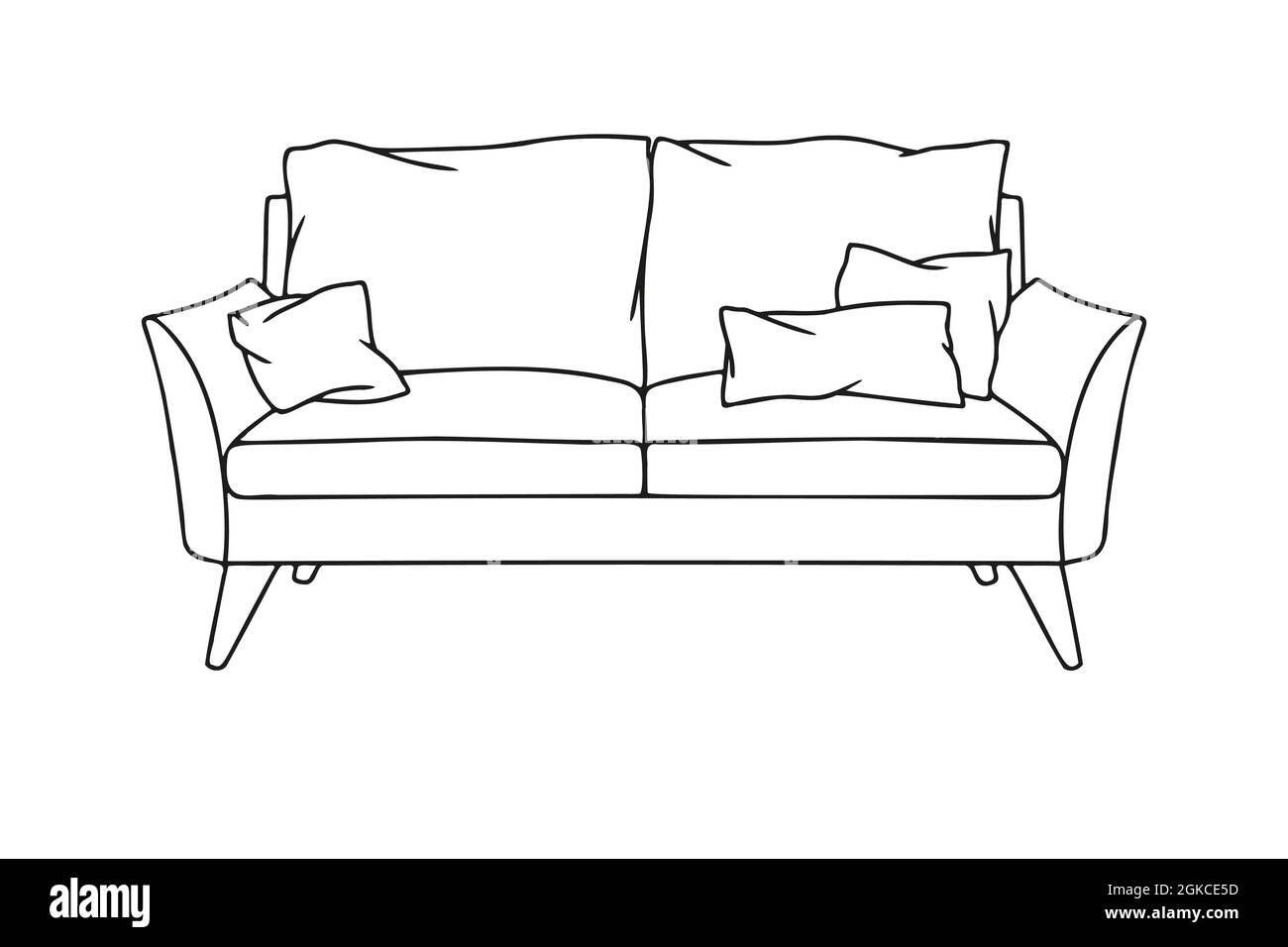 Contour sketch of a sofa isolated on a white background. Vector ...