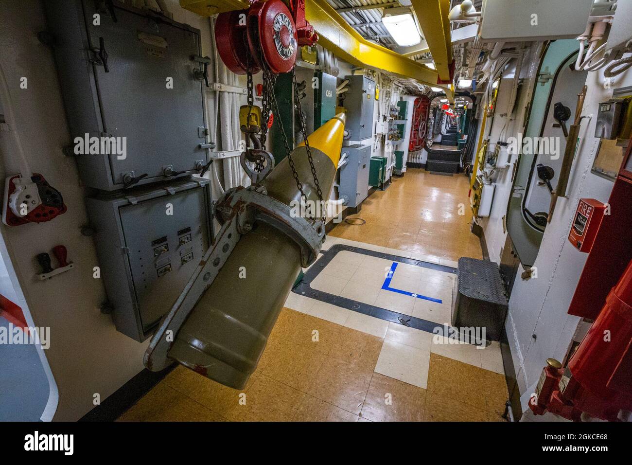 Rail system used for transporting the 2,700 pound shells fired from the ...