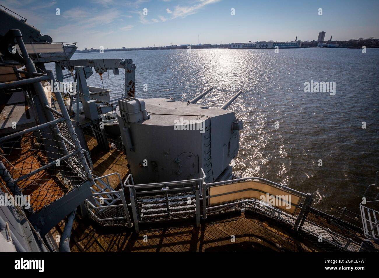 One of the six 5-inch gun turrets on the USS New Jersey (BB-62 ...