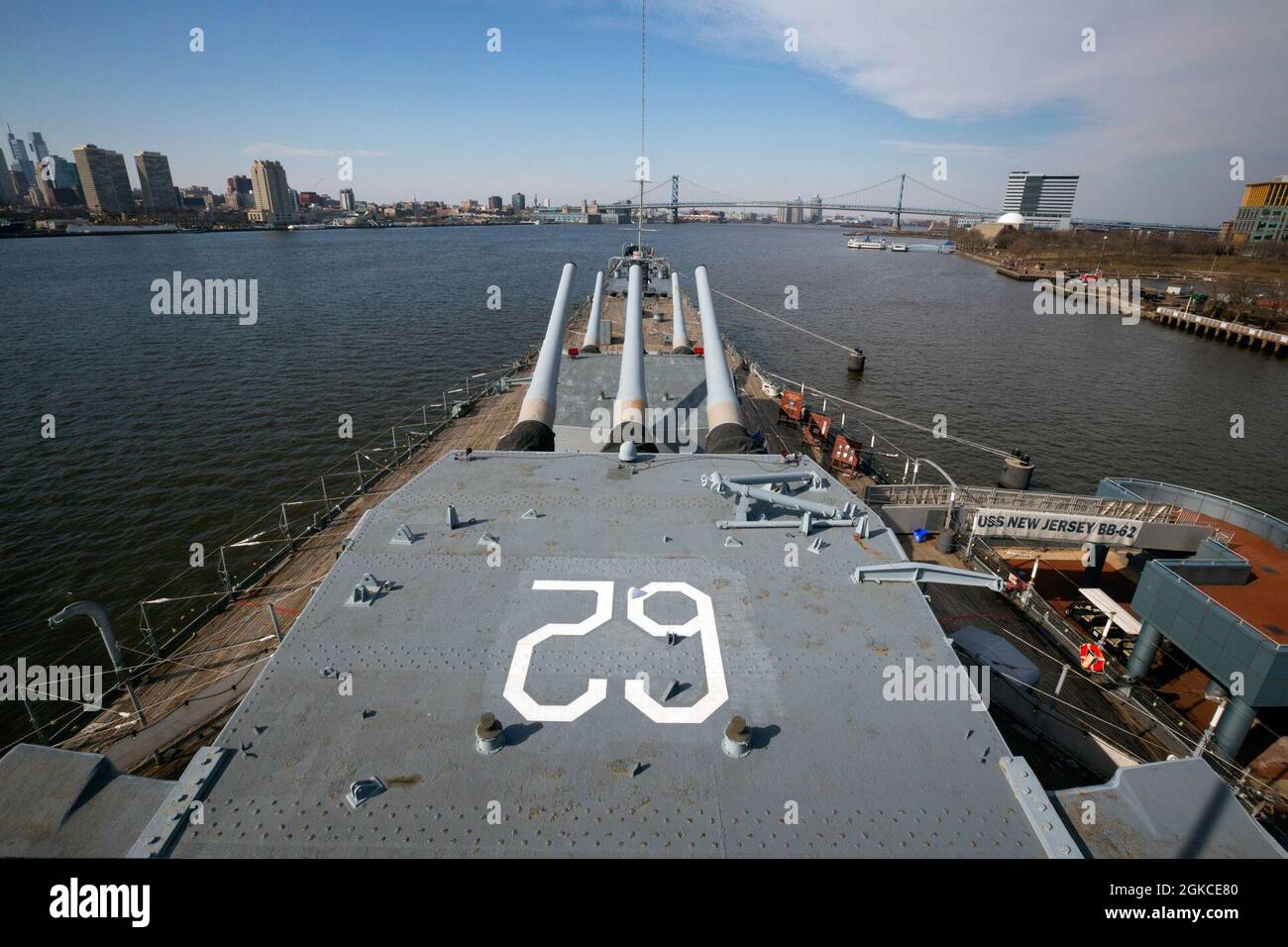 View of the forward 16-inch gun turrets on the USS New Jersey (BB-62 ...