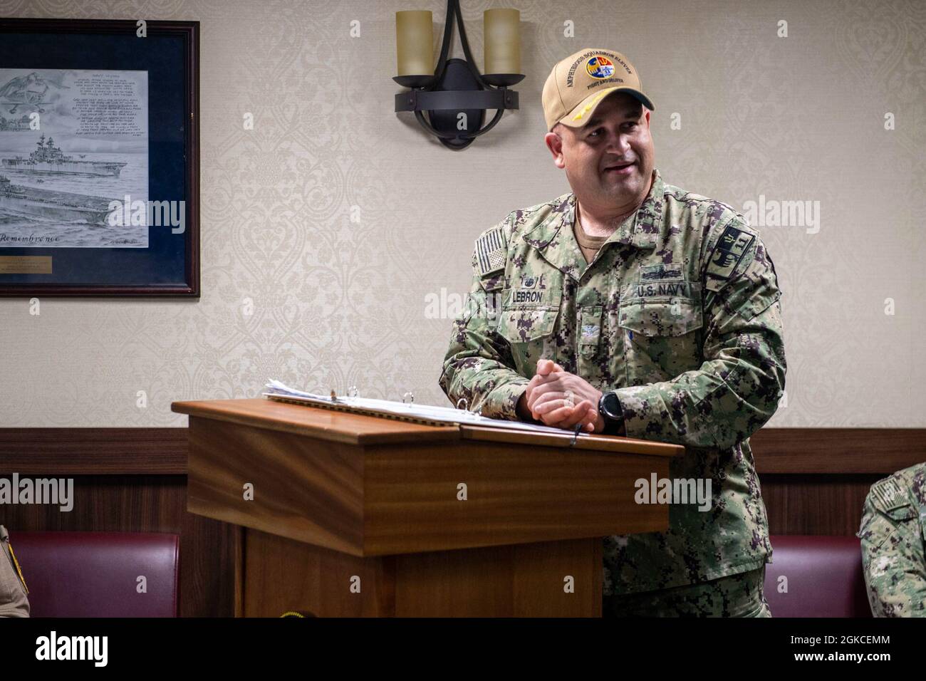 SASEBO, Japan (March 12, 2021) Capt. Richard LeBron speaks during a ...
