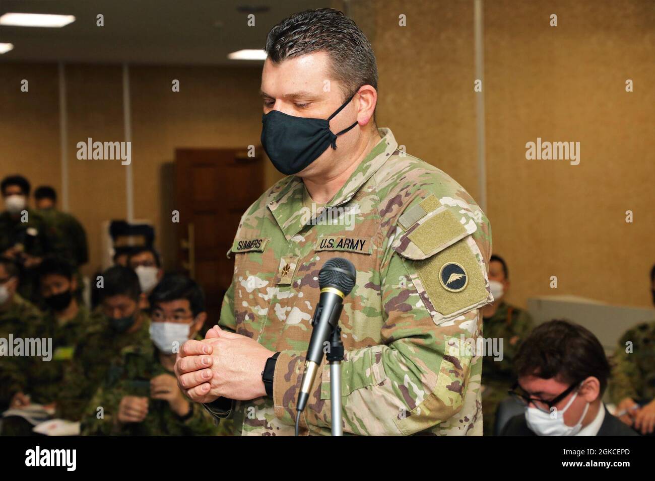 Maj. Adam Summers, U.S. Army Japan exercise chief G3, briefs during the ...