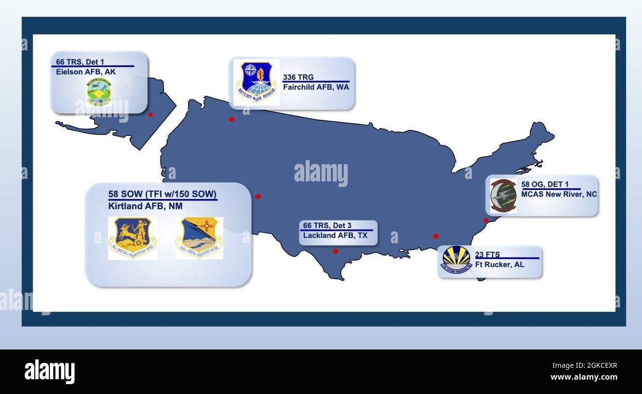 A map graphic of the 58th SOW training locations Stock Photo - Alamy