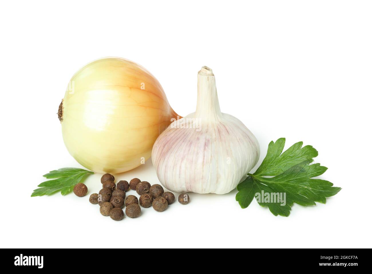 Onion, garlic and pepper isolated on white background Stock Photo - Alamy