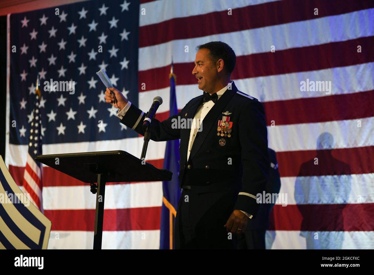 Col. Greg Moseley, 325th Fighter Wing commander, gives a speech during ...