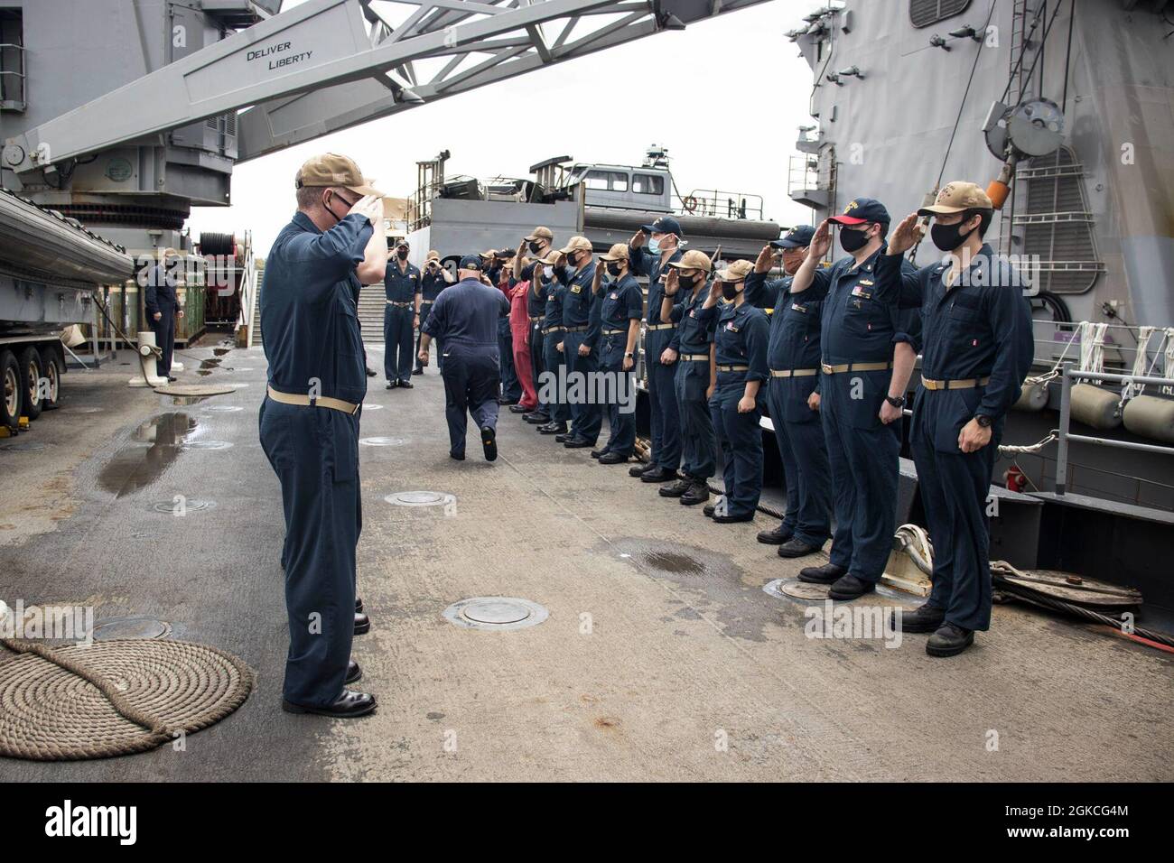 U.S. Navy Cmdr. Gorden S. Wells, outgoing commanding officer of dock ...