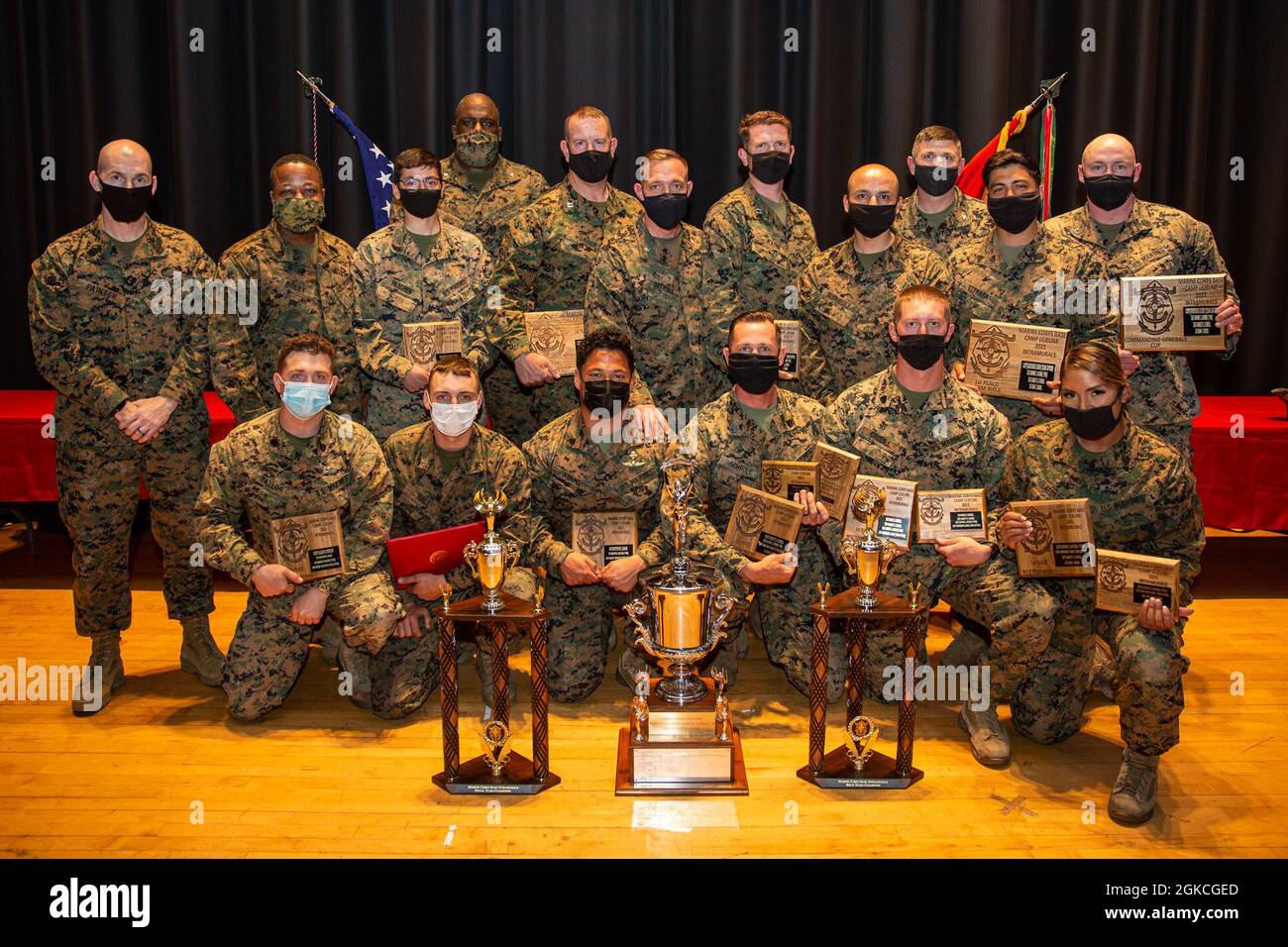 U.S. Marines with School of Infantry-East pose for a photo during the ...