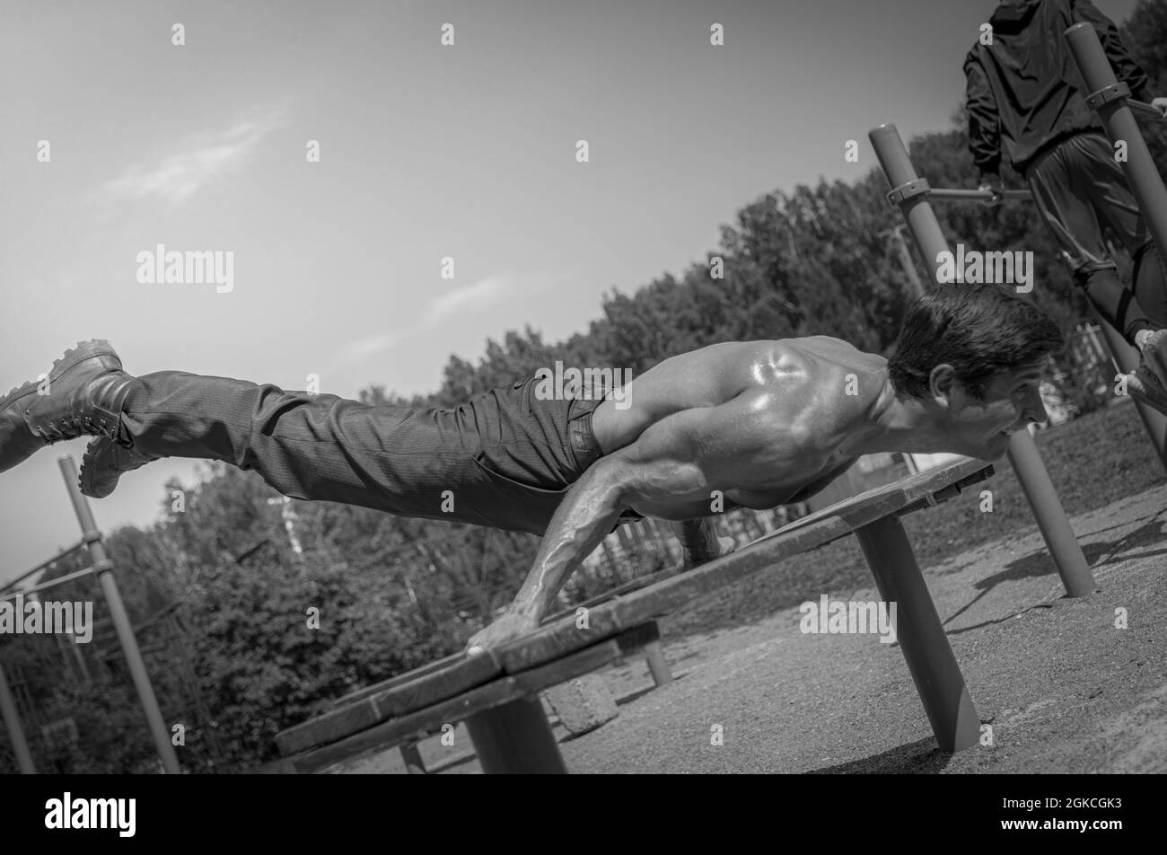 Park workout Black and White Stock Photos & Images - Alamy