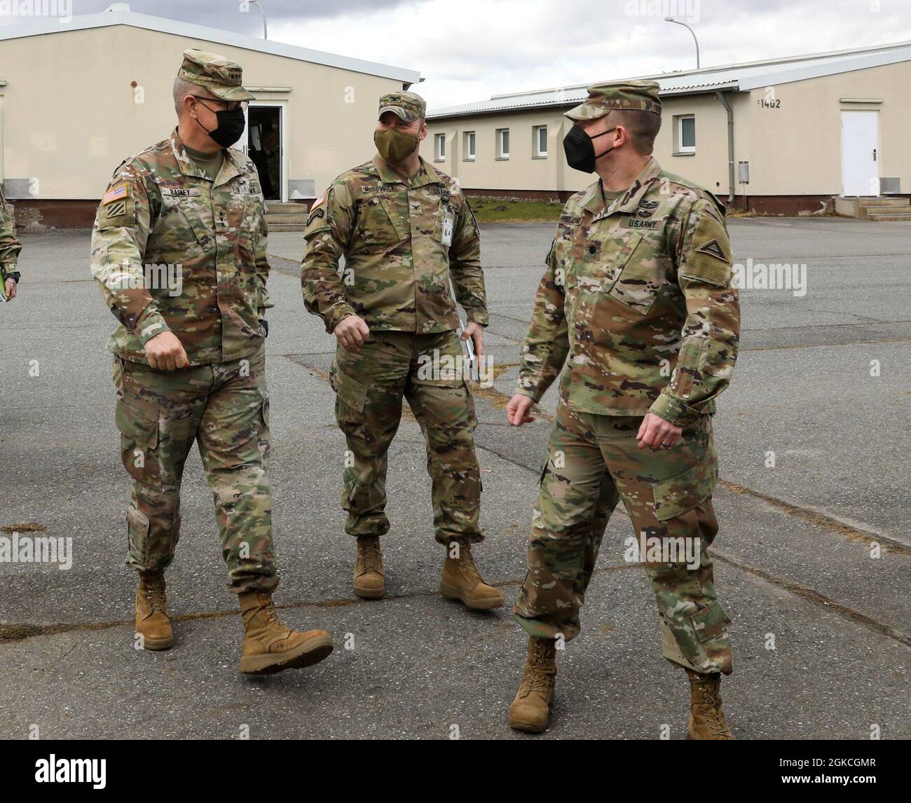 Lt. Gen. James Rainey, commander of the U.S. Army Combined Arms Center, talks to Col. Heath ...