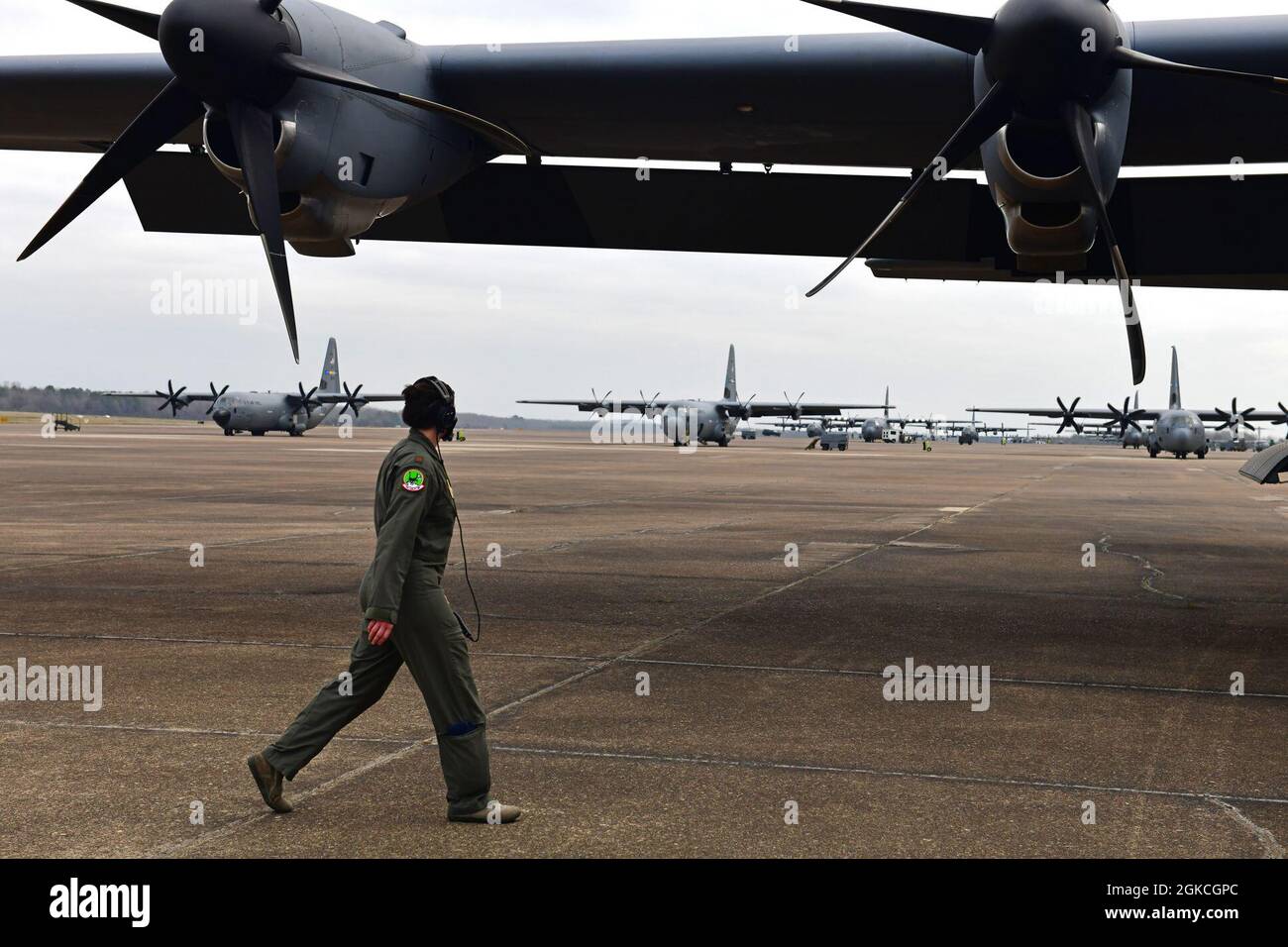 Maj. Laura Dempster, 41st Airlift Squadron pilot, conducts a pre-flight ...