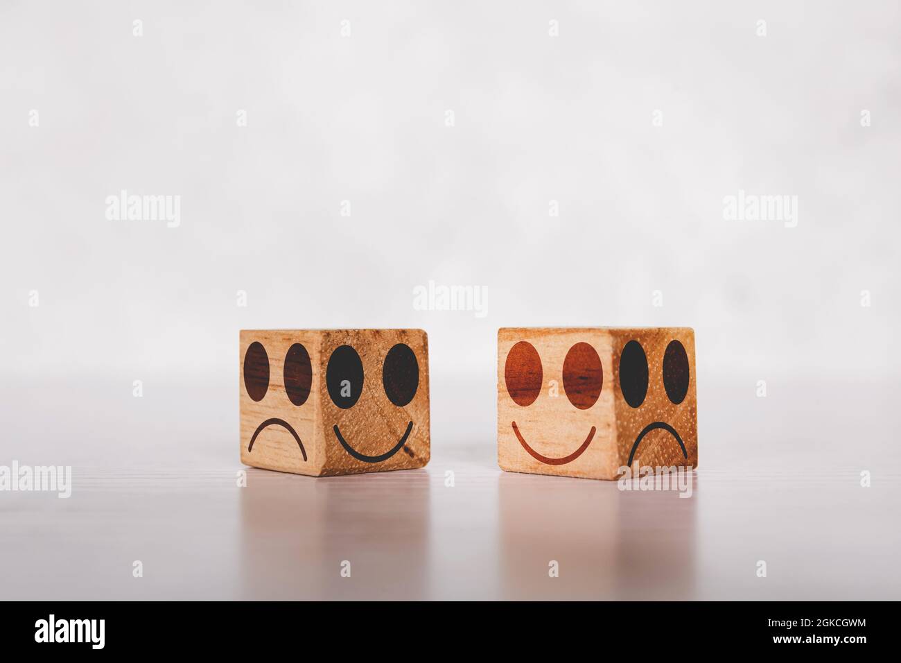 Facial on cube wooden block with emotion and expression about sincerity ...