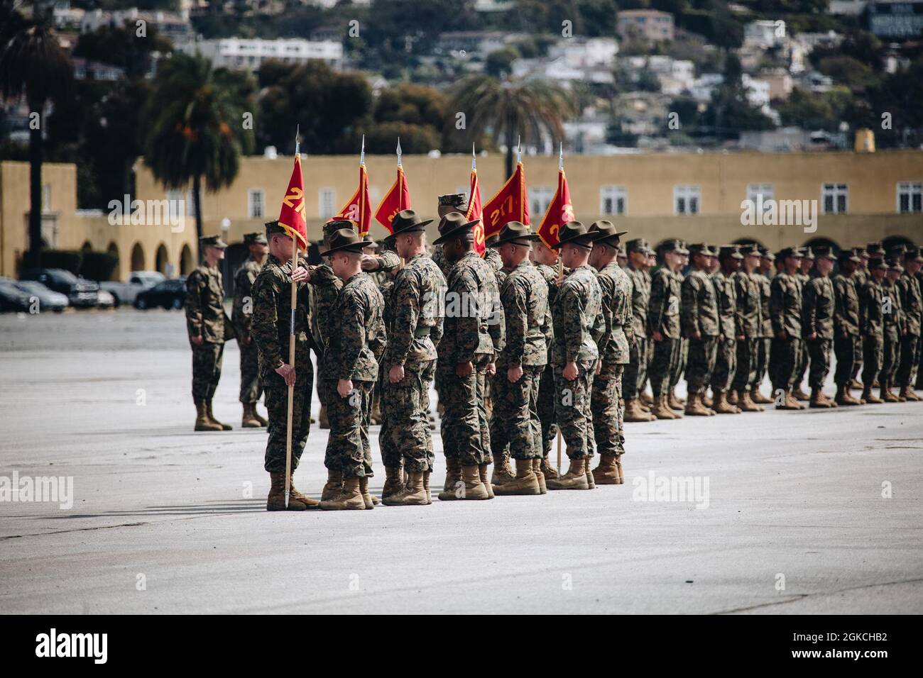U.S. Marines with Hotel Company, 2nd Recruit Training Battalion, retire ...