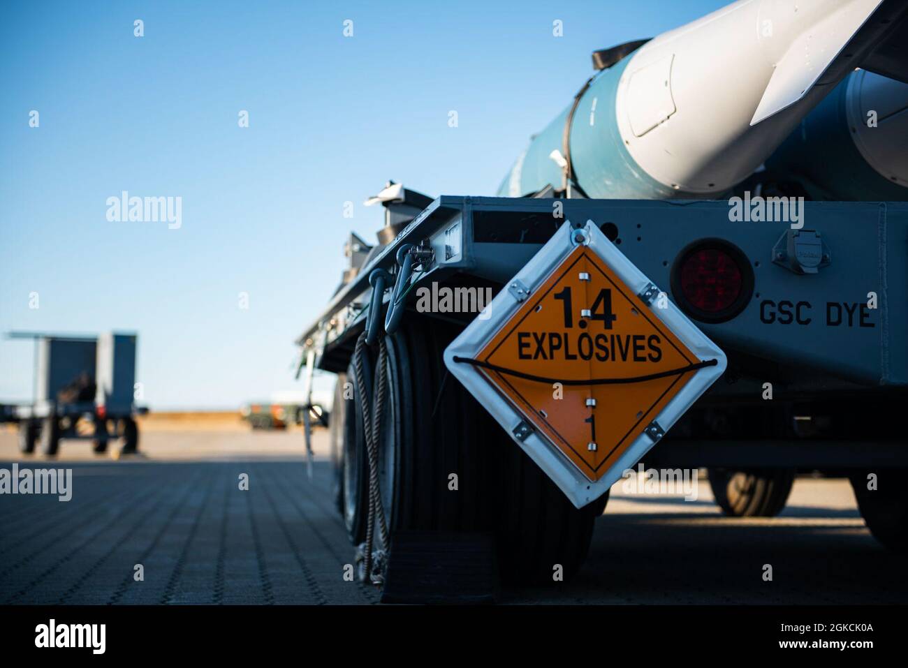 A bomb cart carrying bomb dummy units sits on the flight line at Ørland ...