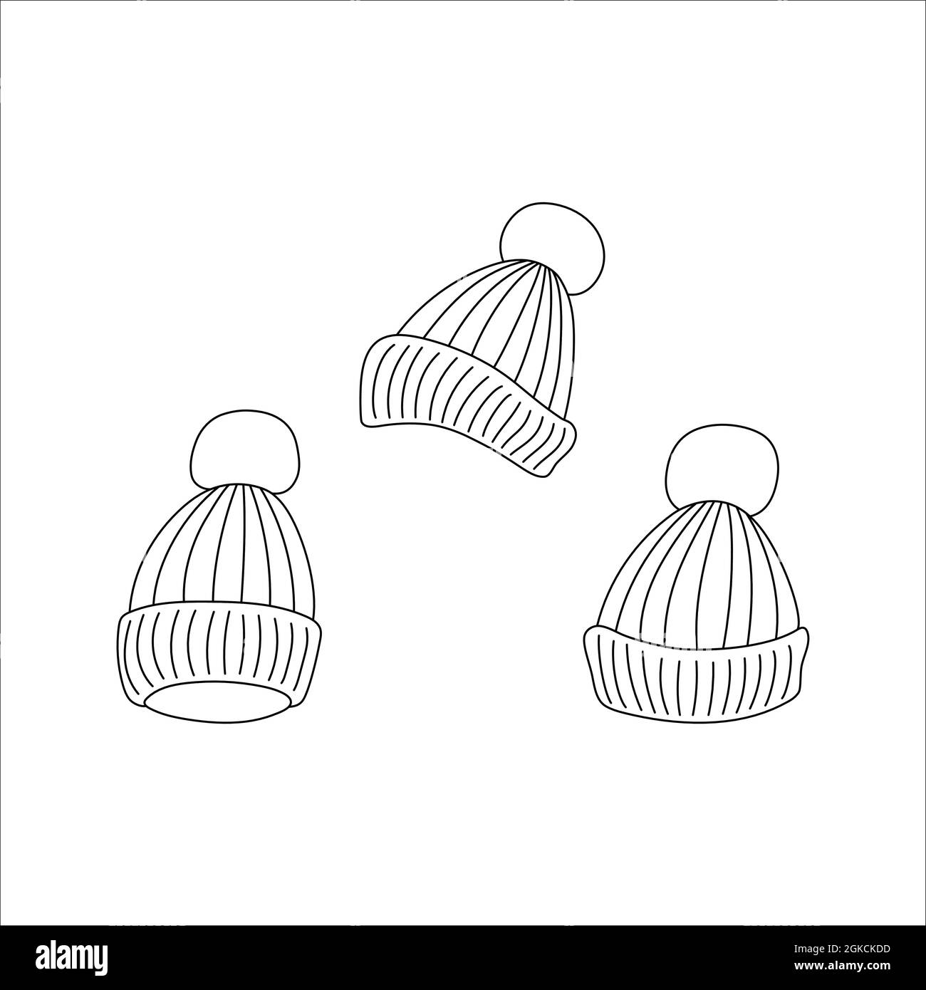 Doodle hat with pompom design. Winter vector illustration isolated on ...
