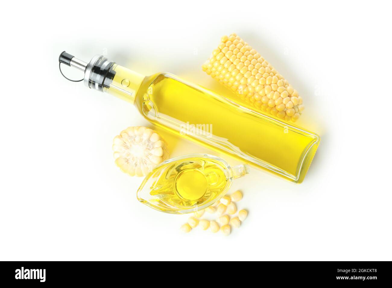 Fresh corn oil isolated on white background Stock Photo - Alamy