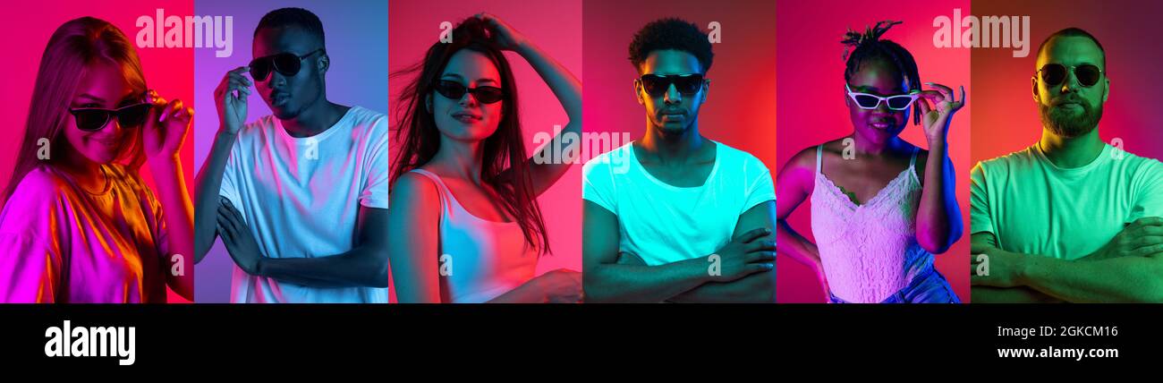 Collage of portraits of an ethnically diverse young beautiful people in ...