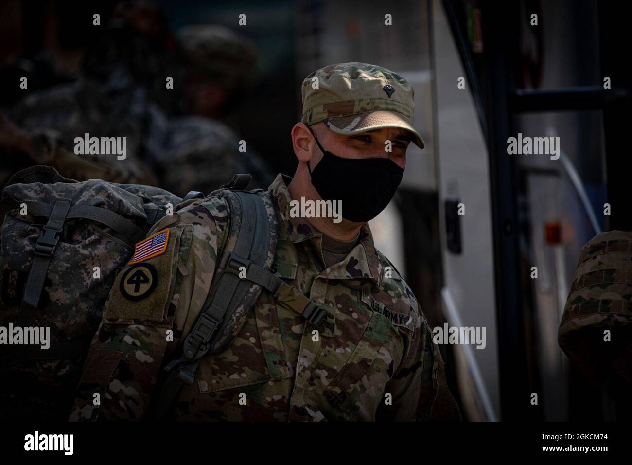 U.S. Army Soldiers with Charlie Battery, 3rd Battalion, 112th Field Artillery arrive at the ...