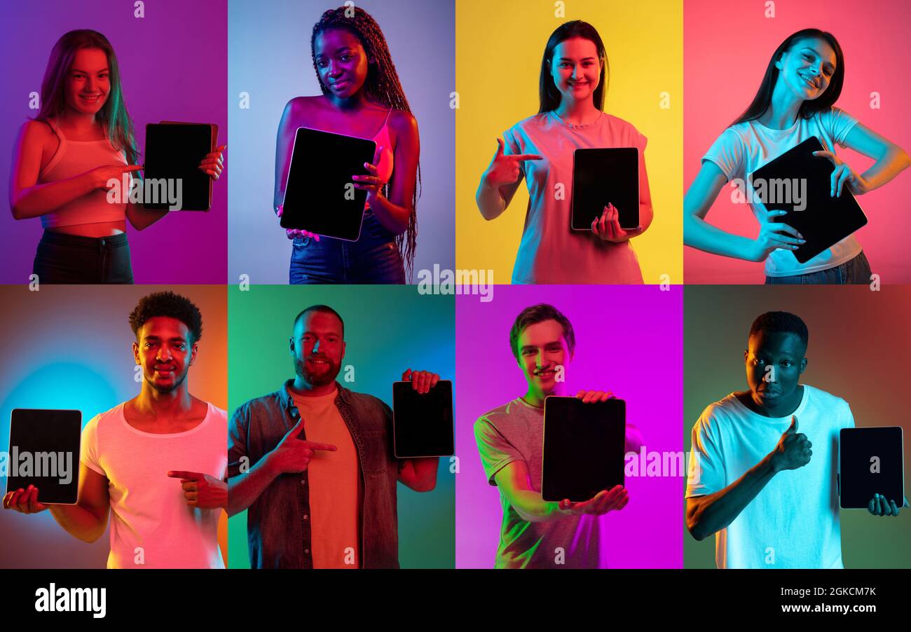 Collage of an ethnically diverse young people isolated over ...
