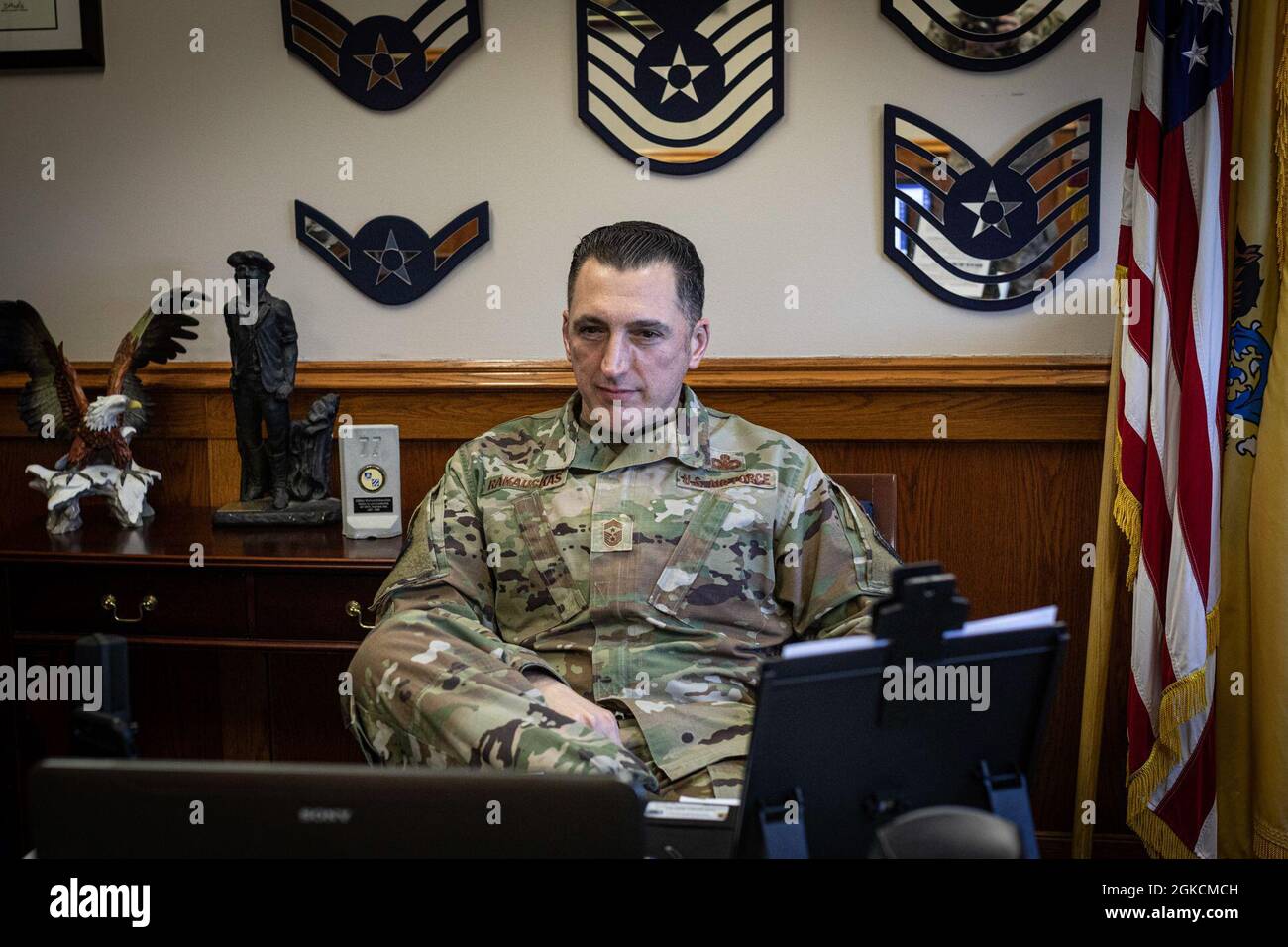 New Jersey state Command Chief Master Sgt. Michael Rakauckas prepares ...