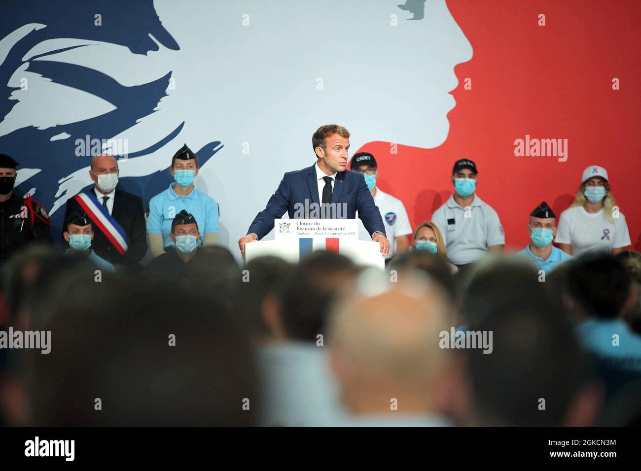 Roubaix, France, September 14, 2021. President Emmanuel Macron delivers ...