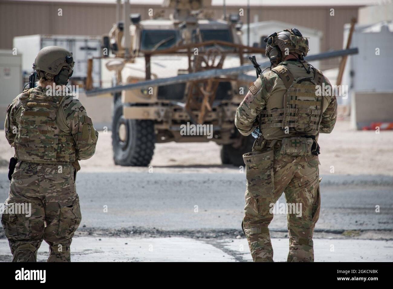 U.S. Airmen assigned to the 379th Expeditionary Civil Engineer Squadron ...