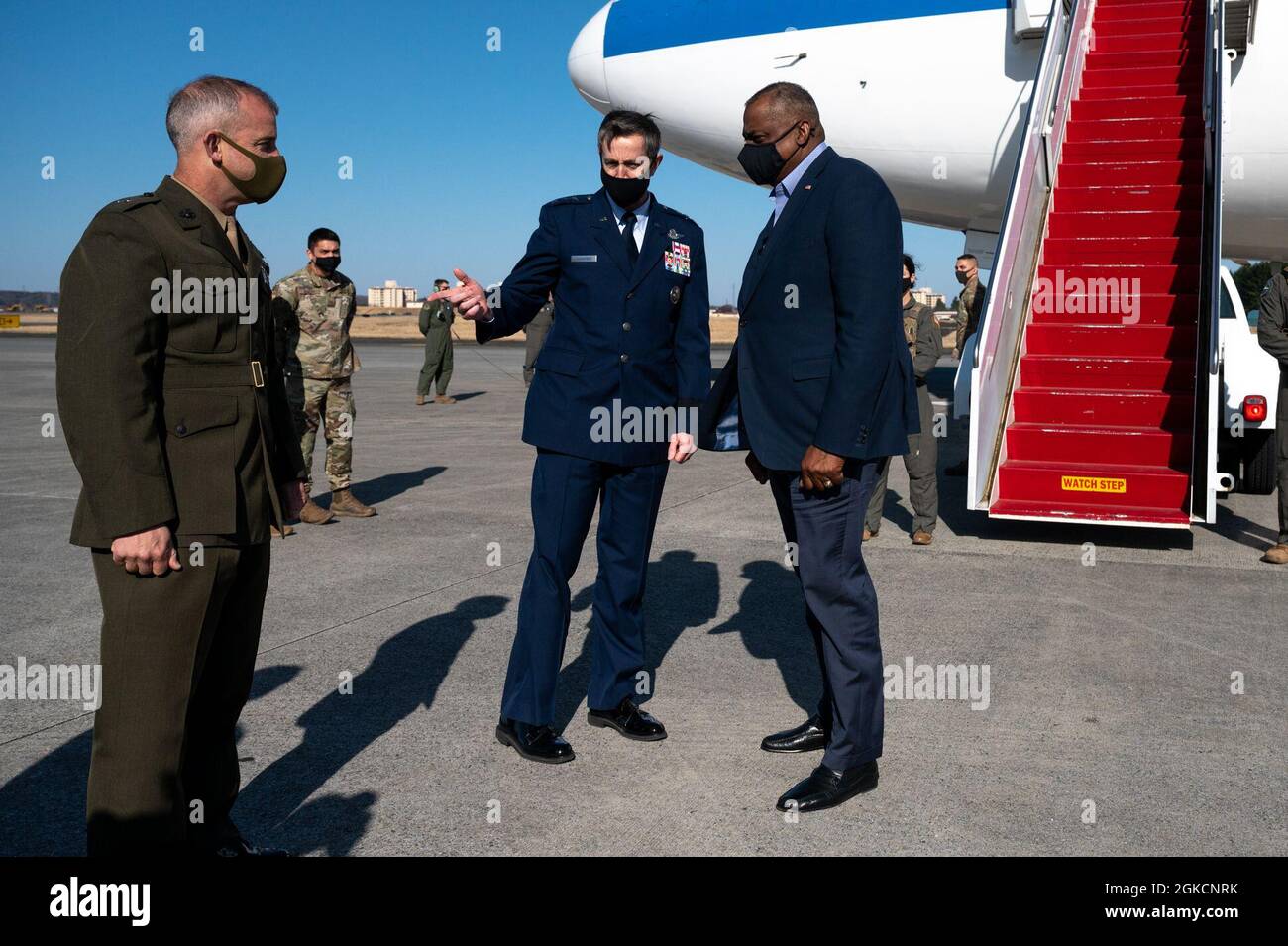 Secretary of Defense Lloyd J. Austin III greets the commander of U.S ...