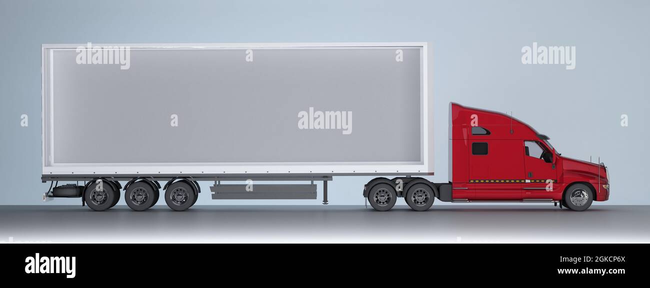 long truck with an empty body in section side view. 3d rendering Stock ...