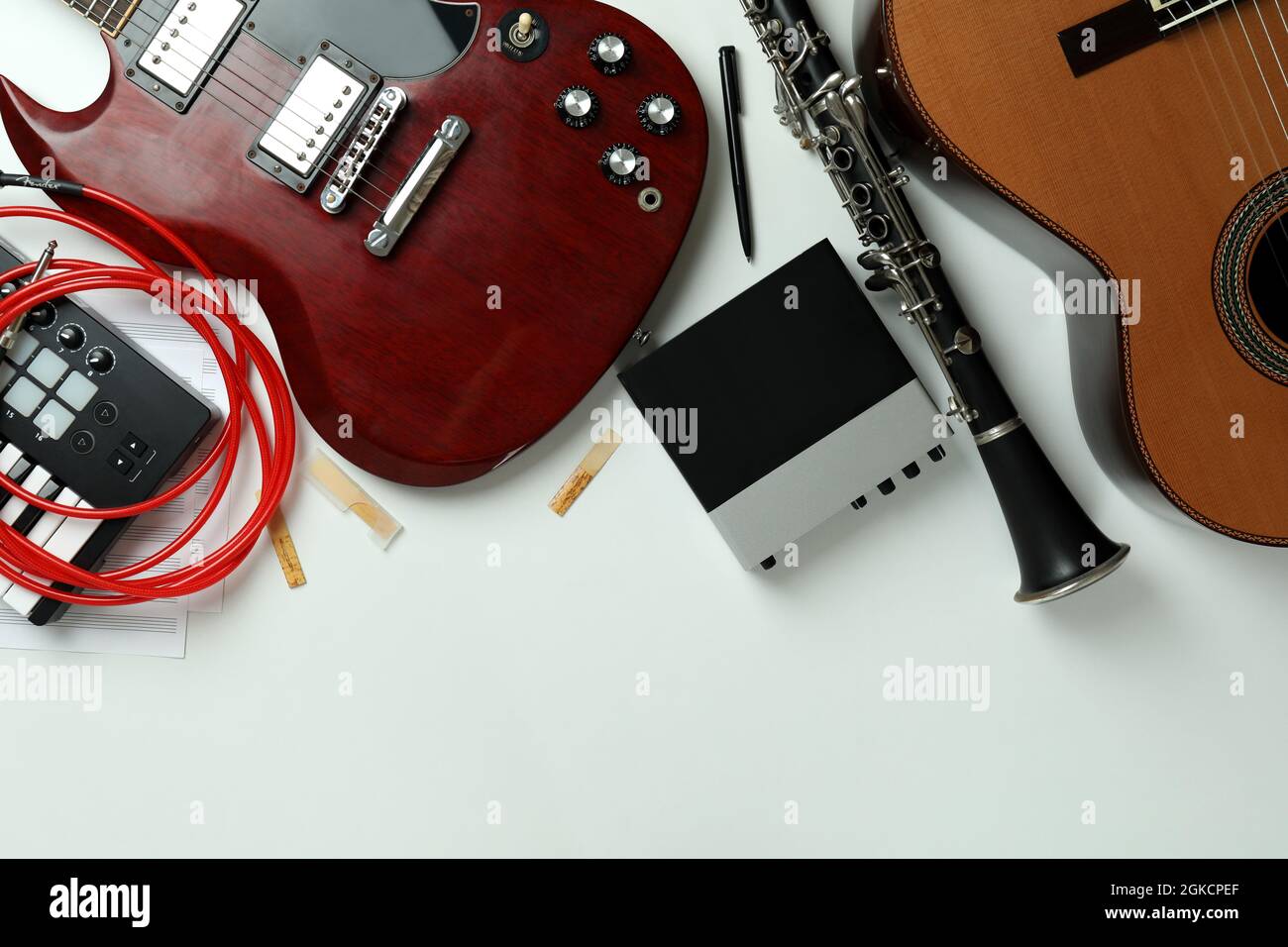 Set of different musical instruments on white background Stock Photo ...