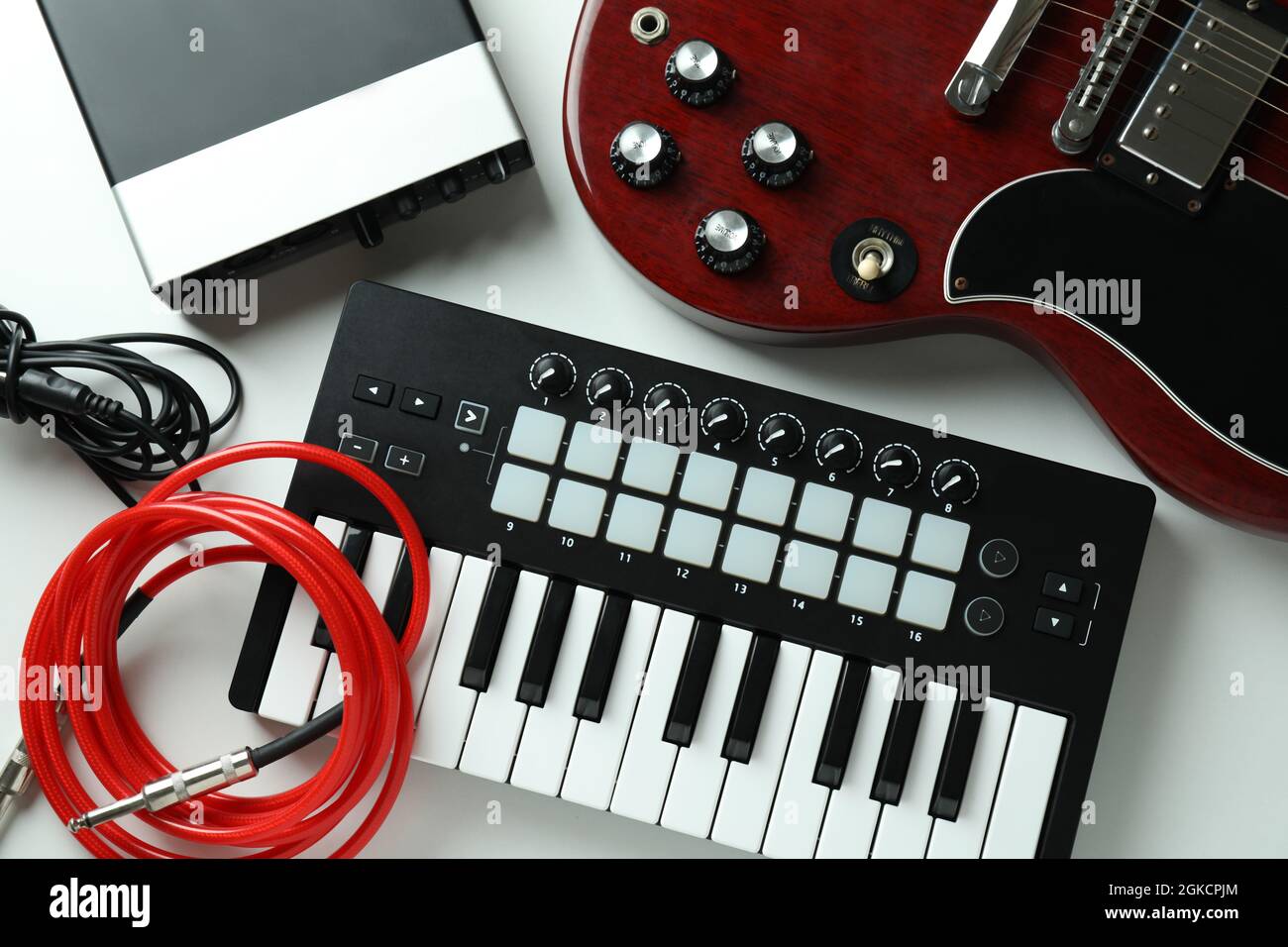 Set of different musical instruments on white background Stock Photo ...