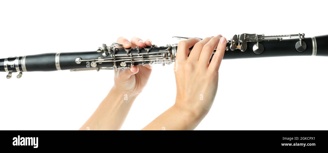 Female hands hold clarinet, isolated on white background Stock Photo ...